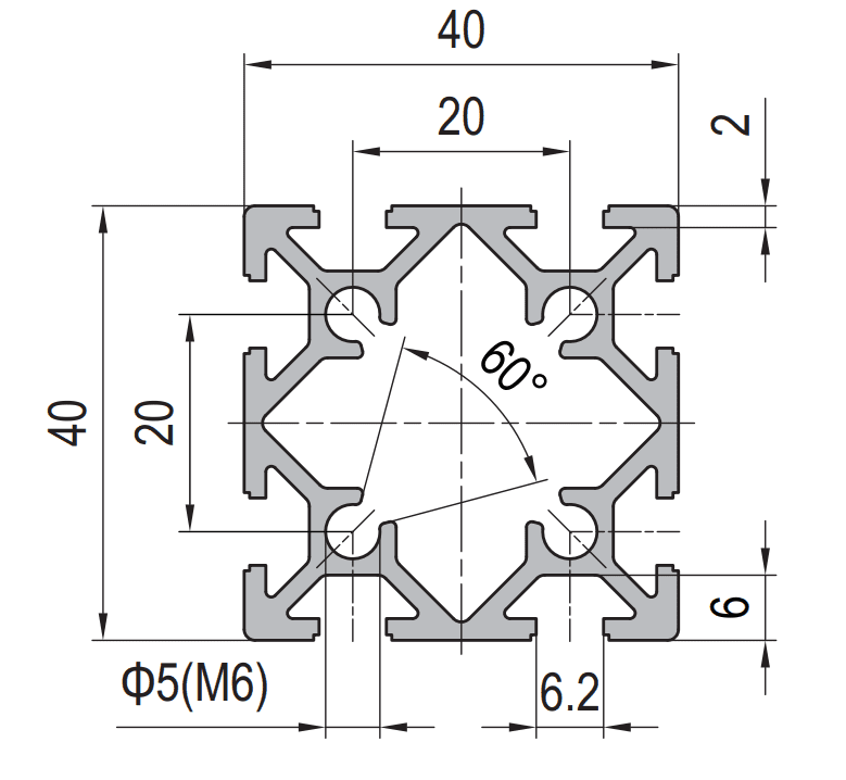 Strut aluminium Profile PG20 - RT Aluminum Profile