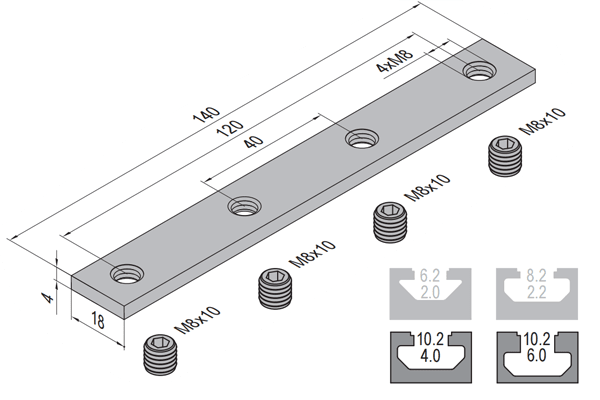 Linear Bar Connector-8/10 (with top thread)- Connecting Elements - RT ...