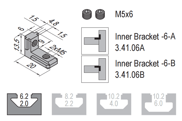 Inner Bracket (with top thread）- Connecting Elements - RT Aluminum Profile